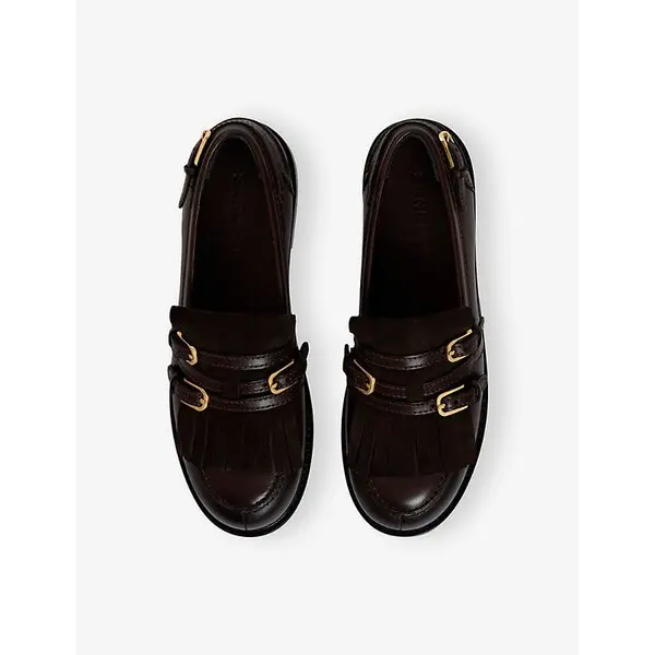 Sandro Buckle Flat Leather Loafers