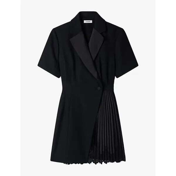 Sandro Wraparound Lapel-collar Wool-blend Mini Dress