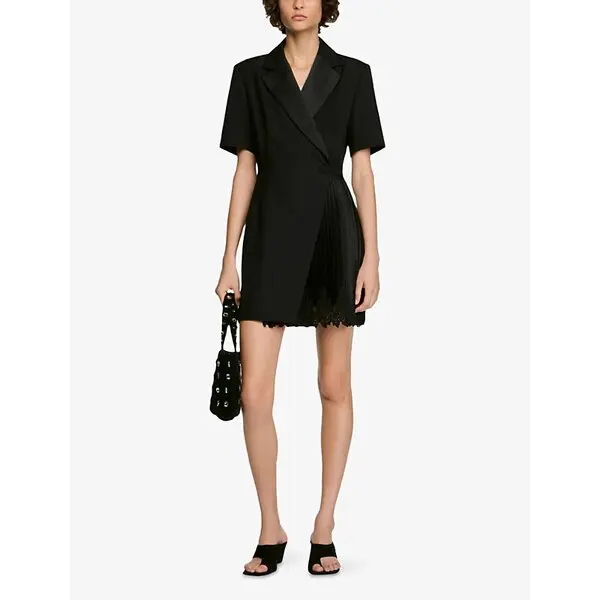 Sandro Wraparound Lapel-collar Wool-blend Mini Dress