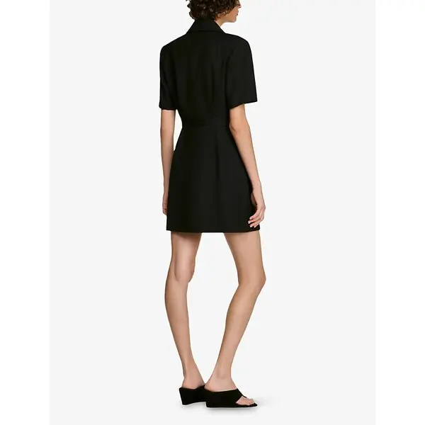 Sandro Wraparound Lapel-collar Wool-blend Mini Dress
