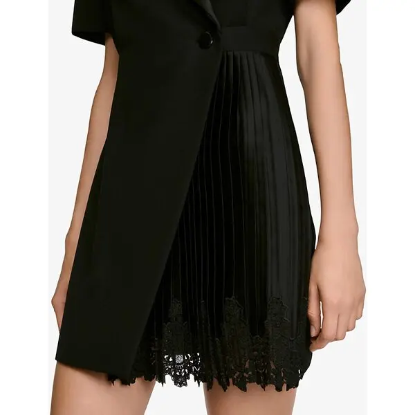 Sandro Wraparound Lapel-collar Wool-blend Mini Dress