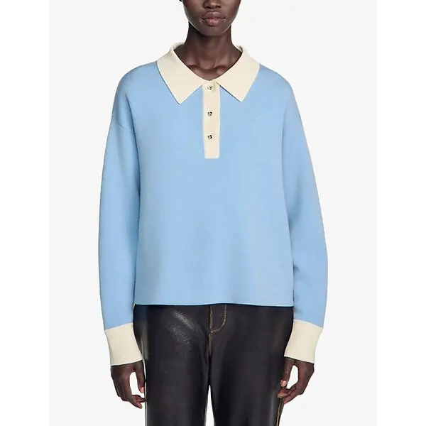 Sandro Collared Two-tone Wool-blend Polo