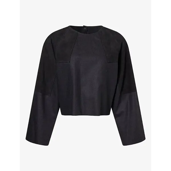 Max Mara Panelled Crop Wool Flannel Blouse