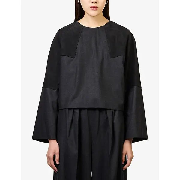Max Mara Panelled Crop Wool Flannel Blouse
