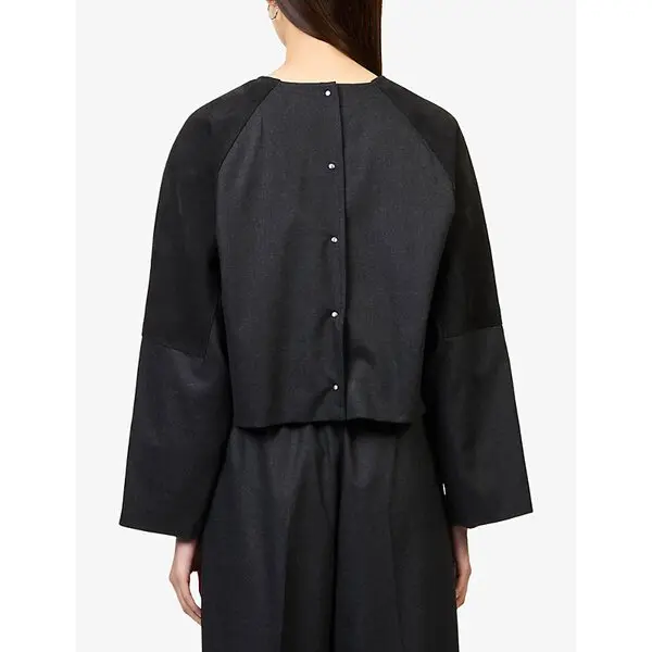 Max Mara Panelled Crop Wool Flannel Blouse