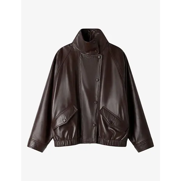Sandro Oversized Funnel-neck Leather Jacket