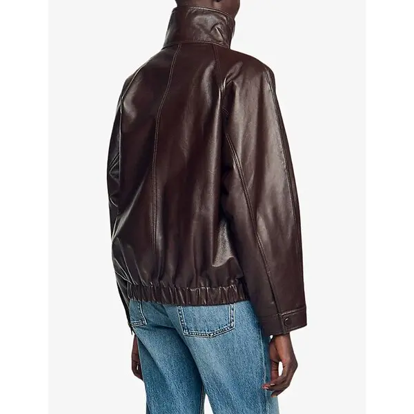 Sandro Oversized Funnel-neck Leather Jacket