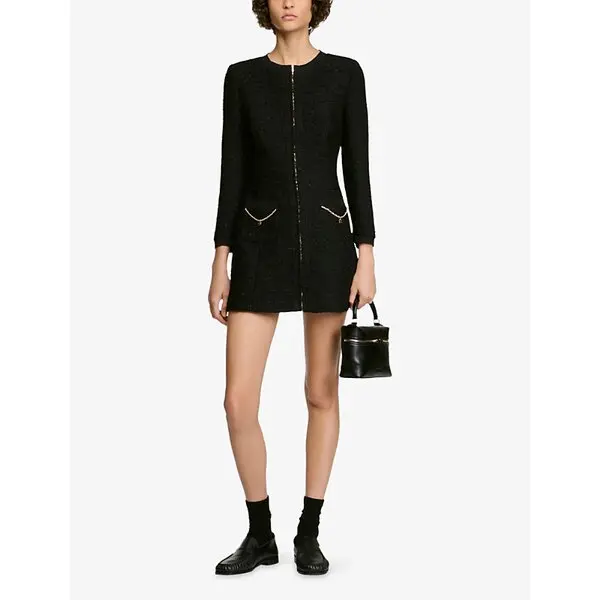 Sandro Zipped Chain-embellished Woven Mini Dress