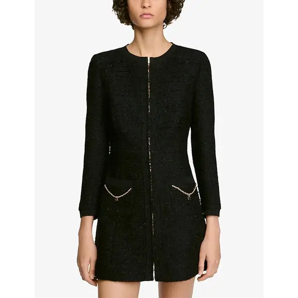 Sandro Zipped Chain-embellished Woven Mini Dress