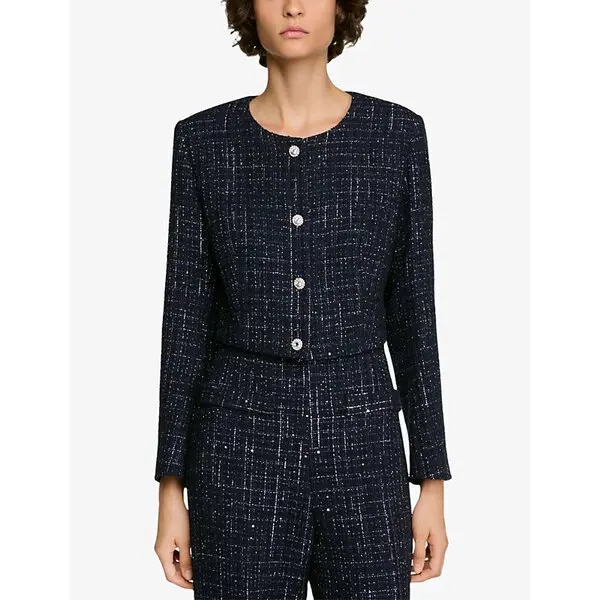 Sandro Decorative Round-neck Tweed Jacket