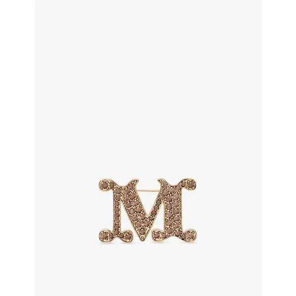 Max Mara Logo Metal And Rhinestone Brooch