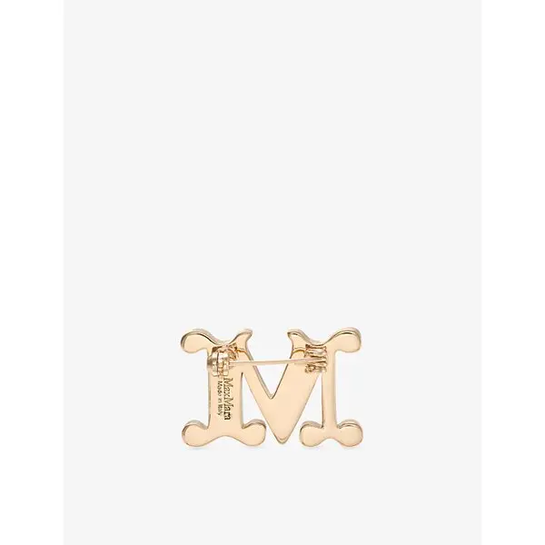 Max Mara Logo Metal And Rhinestone Brooch