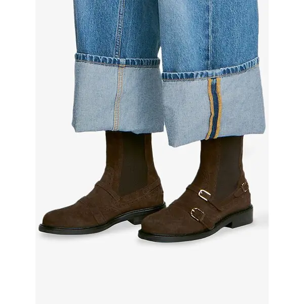 Sandro Buckle Chelsea Suede Ankle Boots