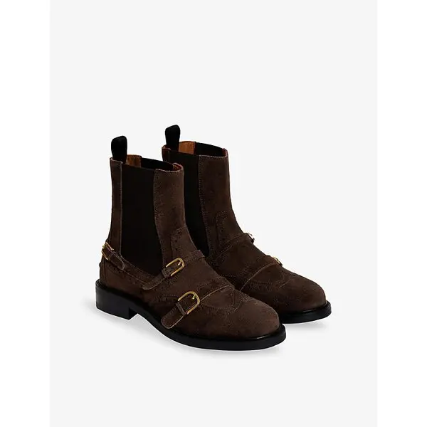 Sandro Buckle Chelsea Suede Ankle Boots