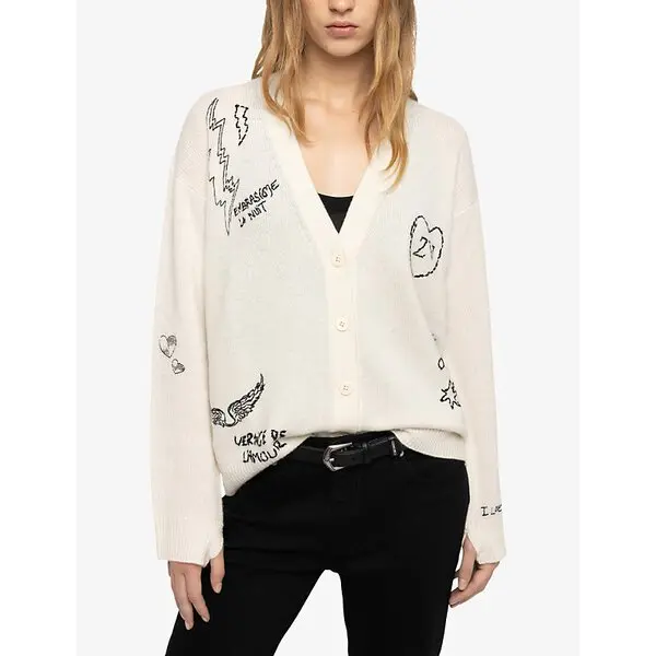 Zadig&Voltaire Mirkaz Logo-embroidered Cashmere Cardigan
