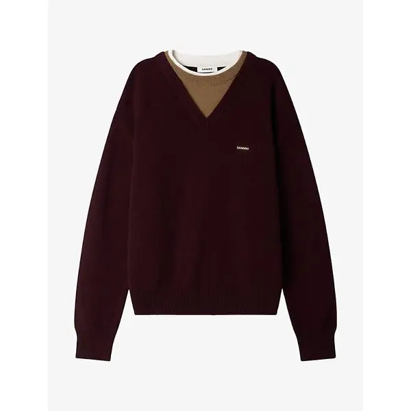 Sandro Two-in-one Wool And Cashmere-blend Jumper - Bordeaux