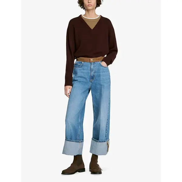 Sandro Two-in-one Wool And Cashmere-blend Jumper - Bordeaux