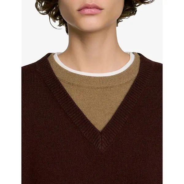 Sandro Two-in-one Wool And Cashmere-blend Jumper - Bordeaux