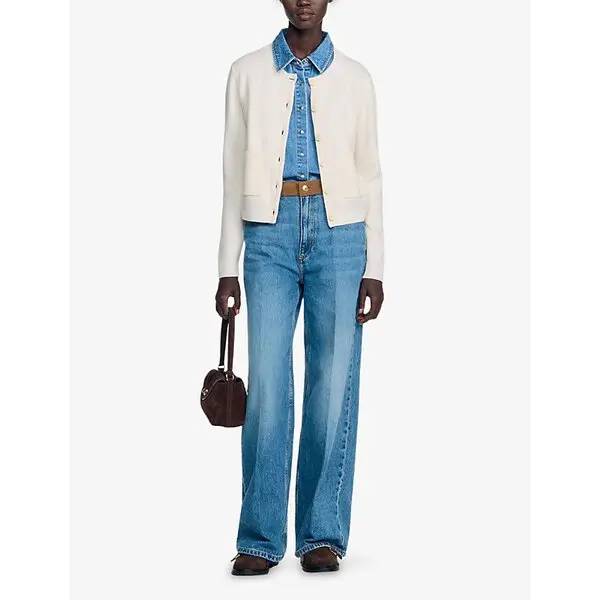 Sandro Denim-collar Button-down Wool-blend Cardigan