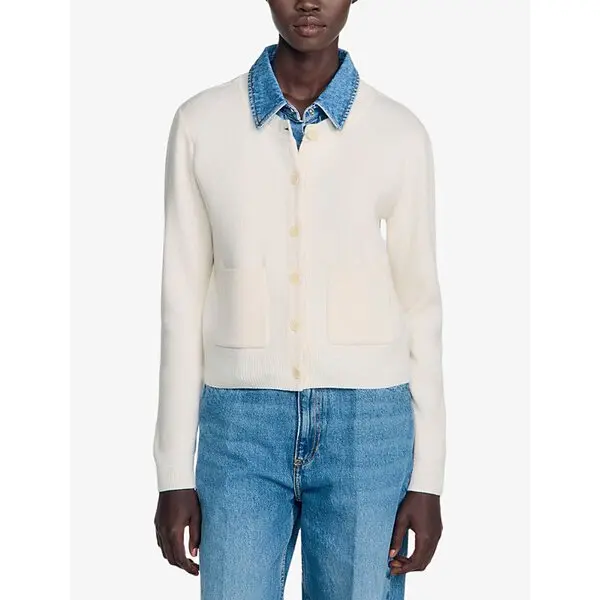 Sandro Denim-collar Button-down Wool-blend Cardigan