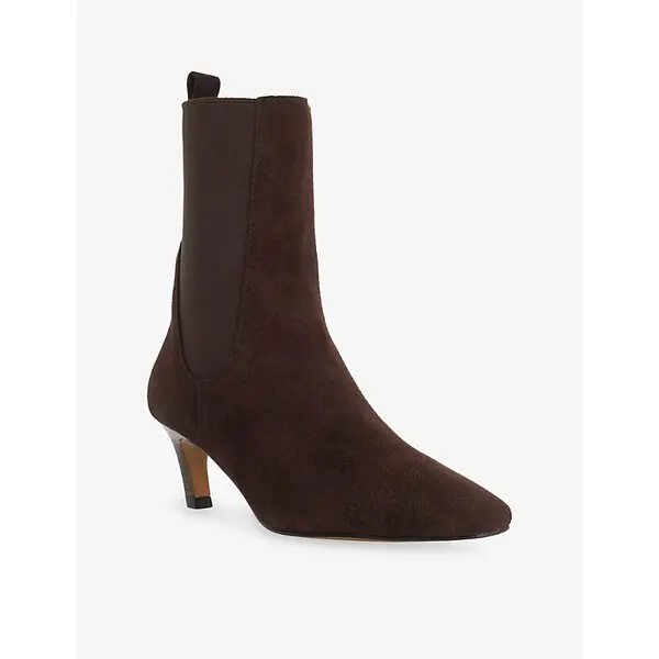 DUNE Odela Suede Heeled Ankle Boots - Brown Suede