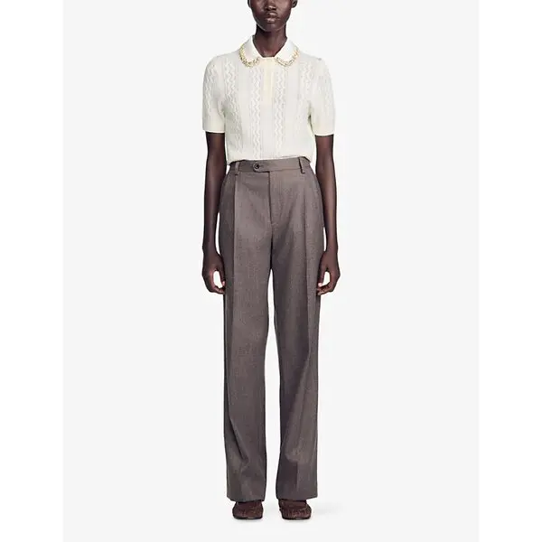 Sandro Embellished-collar Short-sleeve Wool Jumper