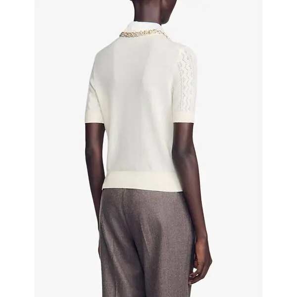 Sandro Embellished-collar Short-sleeve Wool Jumper