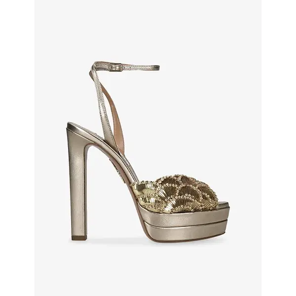 AQUAZZURA Ce Soir 130 Plateau Leather Sandals - Gold
