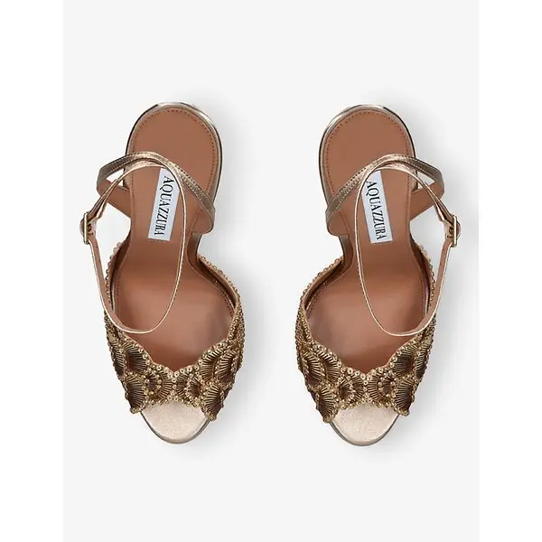 AQUAZZURA Ce Soir 130 Plateau Leather Sandals - Gold