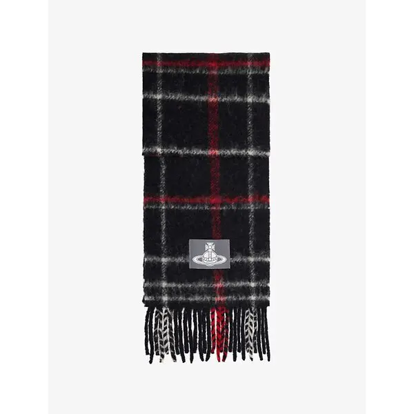 VIVIENNE WESTWOOD Checked Brand-patch Wool-blend Scarf
