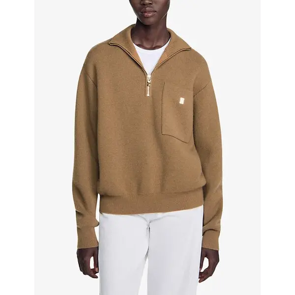 Sandro Zip-neck Wool And Cashmere-blend Jumper