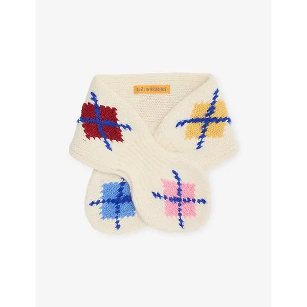 Guest In Residence Argyle Bowtie Wool And Cashmere Scarf - Cream Combo