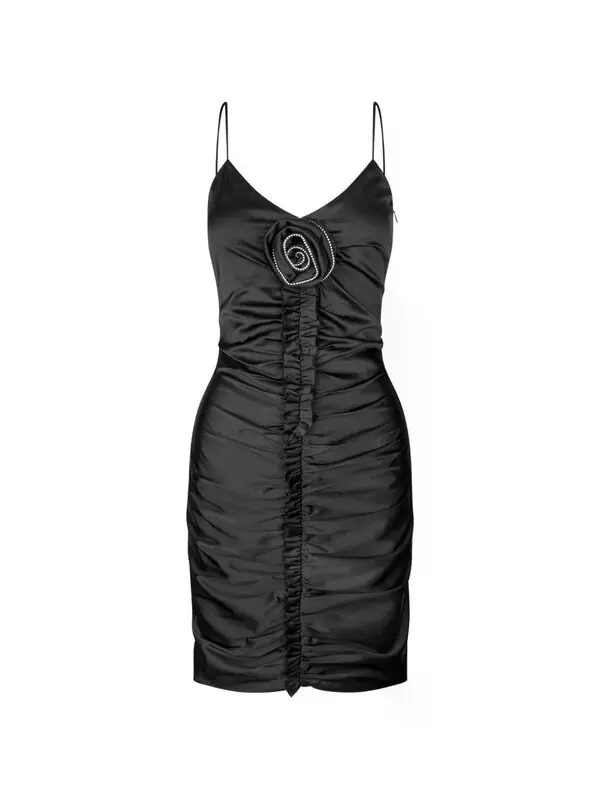 ROTATE BY BIRGER CHRISTENSEN Ruched Rose-appliqué Mini Dress