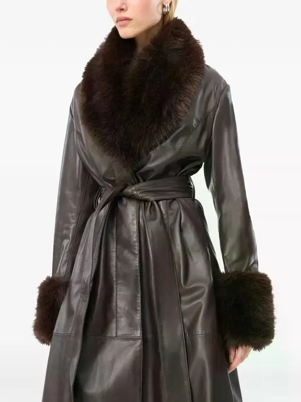 ROTATE BY BIRGER CHRISTENSEN Faux-fur Collar Leather Coat