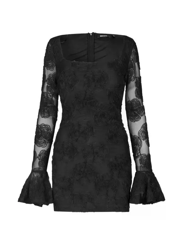 ROTATE BY BIRGER CHRISTENSEN Flower Mesh Long-sleeve Mini Dress - Black