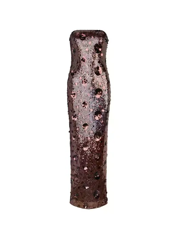 ROTATE BY BIRGER CHRISTENSEN Sequins Tube Maxi Dress - Brown