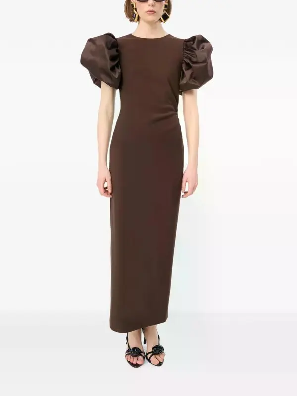 ROTATE BY BIRGER CHRISTENSEN Draped Midi Puff Dress - Brown