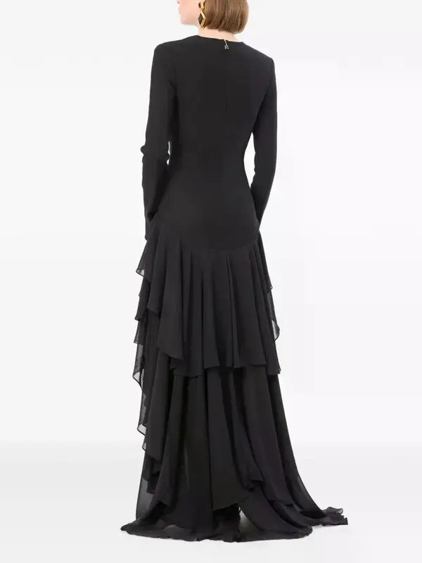 ROTATE BY BIRGER CHRISTENSEN Long-sleeve Ruffle Train Asymmetric Dress