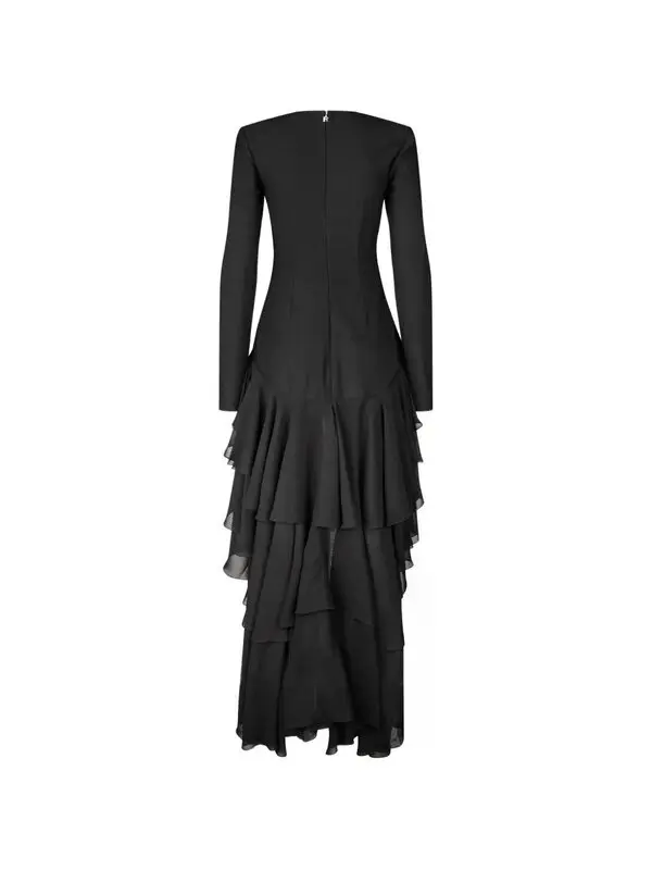 ROTATE BY BIRGER CHRISTENSEN Long-sleeve Ruffle Train Asymmetric Dress