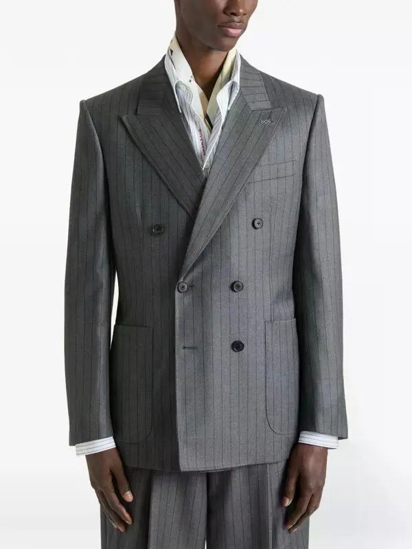 Givenchy Double-breasted Fitted Striped Jacket In Wool - Grey