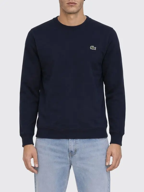 Lacoste Crewneck Cotton-blend Sweatshirt With Contrast Logo - Navy