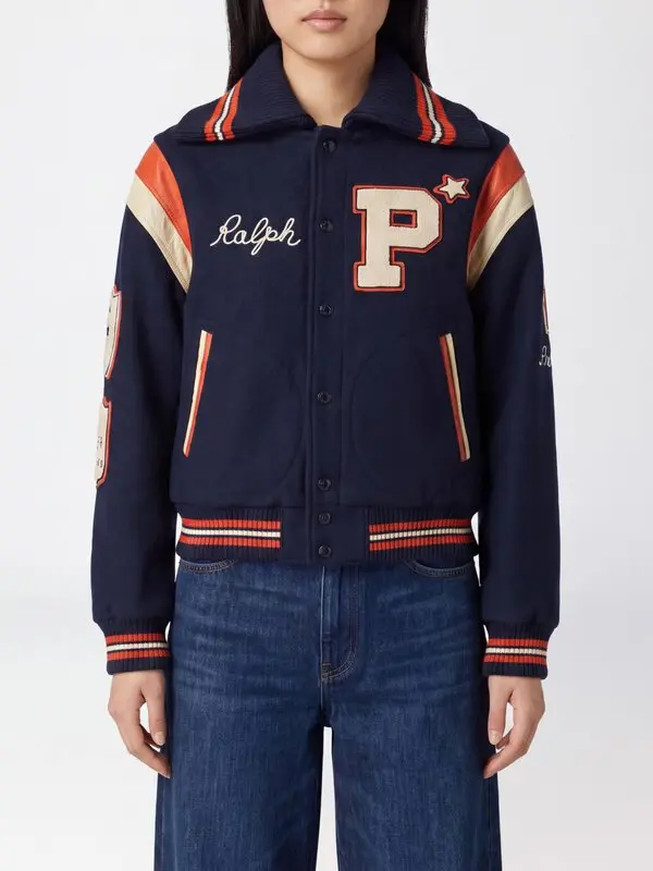 Polo Ralph Lauren Cropped Wool-blend Varsity Bomber Jacket With Patches - Navy