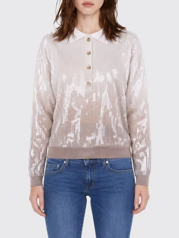 Liu Jo Bi Long-sleeved Knit Polo Shirt With Sequins - Camel