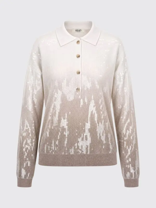 Liu Jo Bi Long-sleeved Knit Polo Shirt With Sequins - Camel