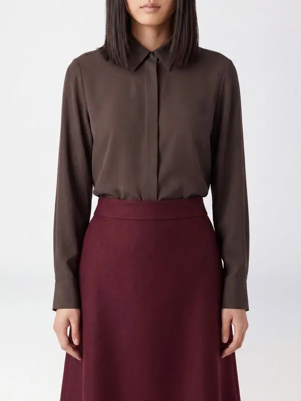 LARDINI Classic Pure Silk Shirt With French Collar And Concealed Placket - Brown