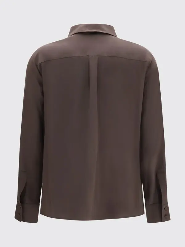 LARDINI Classic Pure Silk Shirt With French Collar And Concealed Placket - Brown