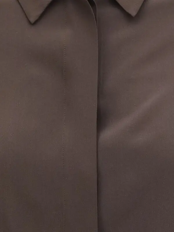 LARDINI Classic Pure Silk Shirt With French Collar And Concealed Placket - Brown