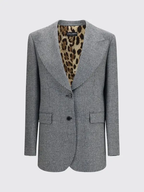 Dolce & Gabbana Cropped Houndstooth Wool Blazer With Peak Lapels