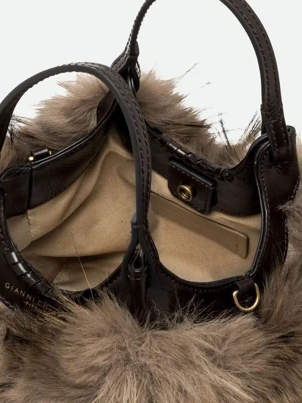 GIANNI CHIARINI Dua Mini Faux Fur And Cowhide Leather Handbag - Brown