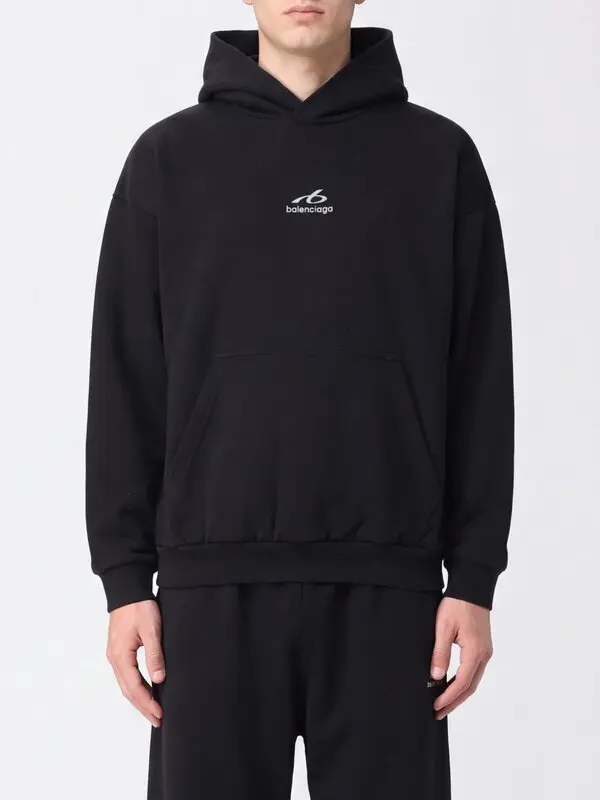 Balenciaga Contrast Logo Cotton Hoodie With Kangaroo Pocket